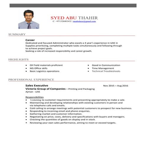 RESUME - SYED ABU THAHIR. | PDF