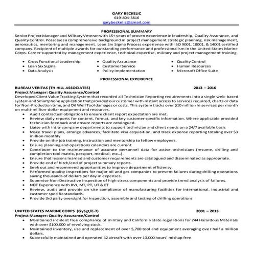 Gary Beckelic Working Resume 2017 | DOCX