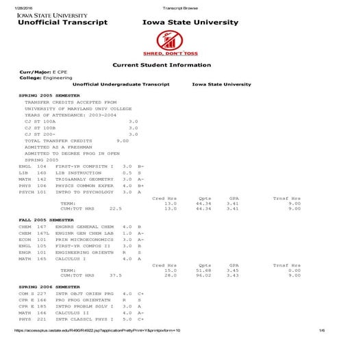Transcript | PDF | Undergraduate Education | College Education