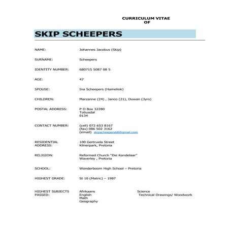 JJ SCHEEPERS CV | PDF