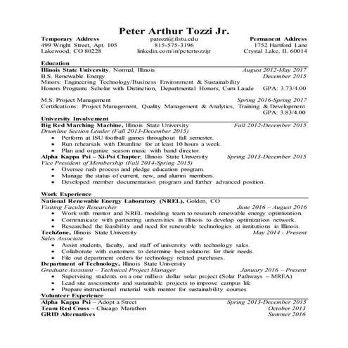 Peter Tozzi Jr. Resume Fall 2016 | PDF