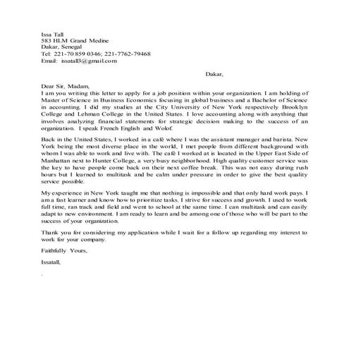 sample cover letter | DOCX