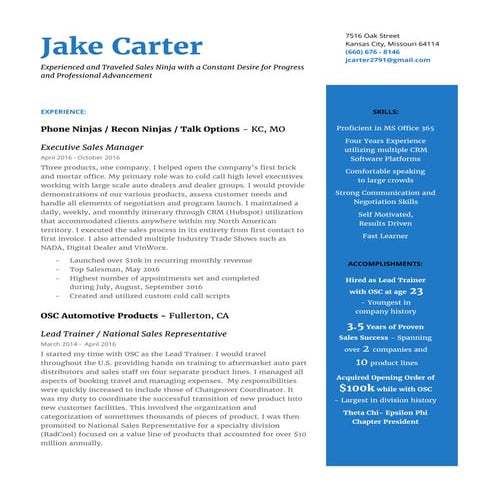 JakeCarter_2016 | PDF | Sales | Business