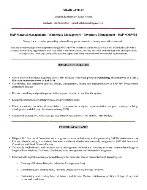 Resume - SAP MM | DOCX