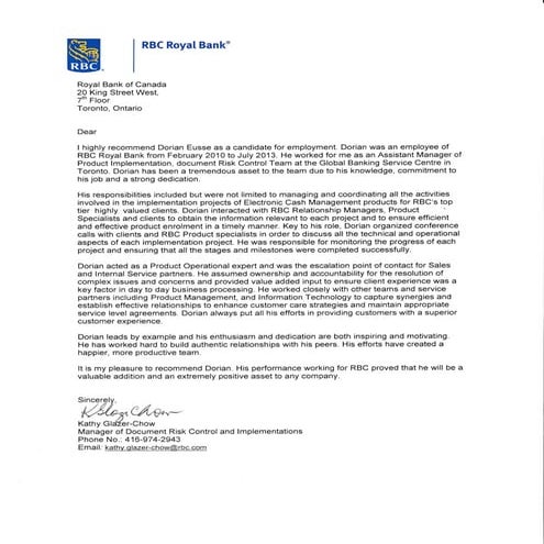 RBC Reference Letter_Dorian Eusse | PDF