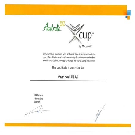 Imagine Cup Certificate (Mashhood Ali) | PDF