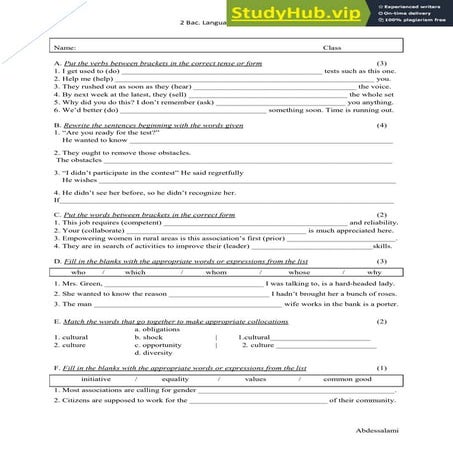 2Bac Lge Test May 23 | PDF