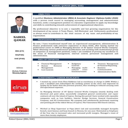 CV - Nabeel Qamar | DOC | Business Accounting & Finance | Business
