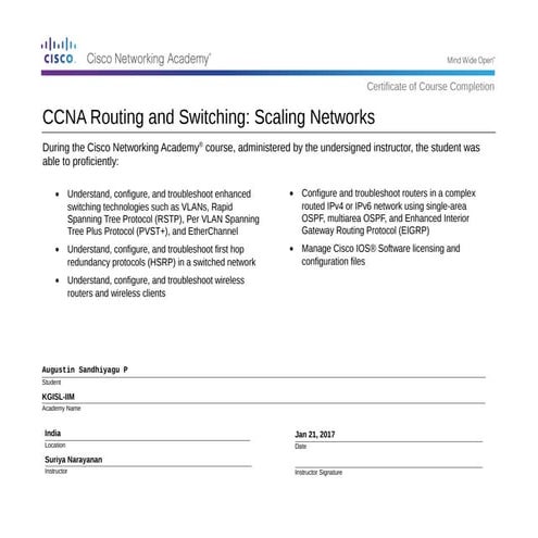 CCNA Training Certificate (3) | PDF