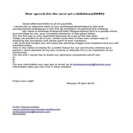 Art exhibition speech 2016 | ODT