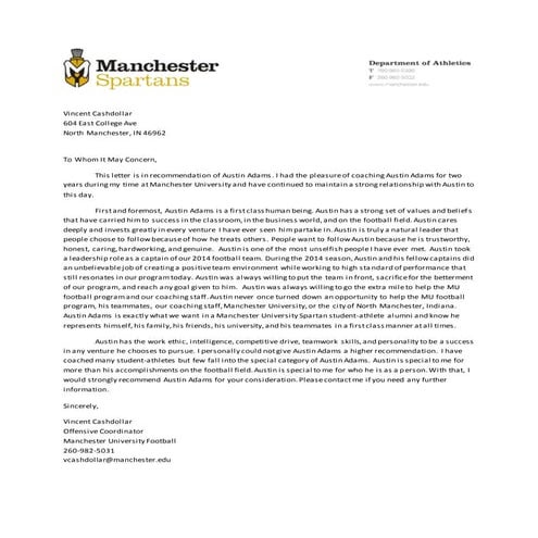 Austin Adams - Vince Cashdollar Recommendation | PDF