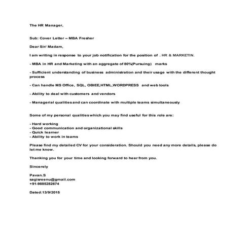 The HR Manager Cover letter | PDF