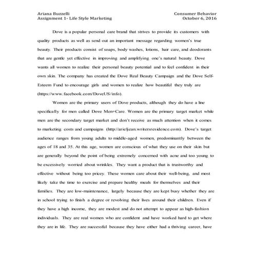 Assignment 1 Dove Target Audience | DOCX