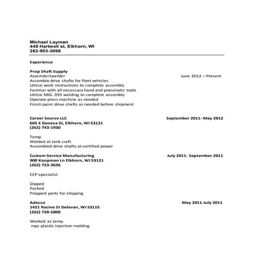 Mitch McSweeny - Resume - 2015 - maintanence | DOCX
