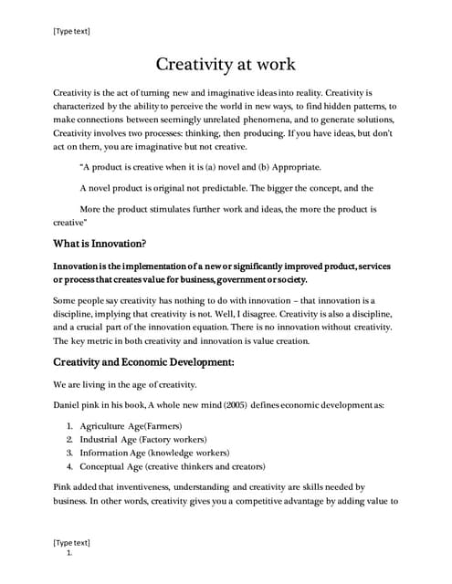 Example Of Creativity And Innovation | PDF