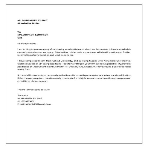 cover letter aslam | DOCX
