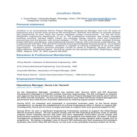 Jonathan Betts CV 2015 | PDF