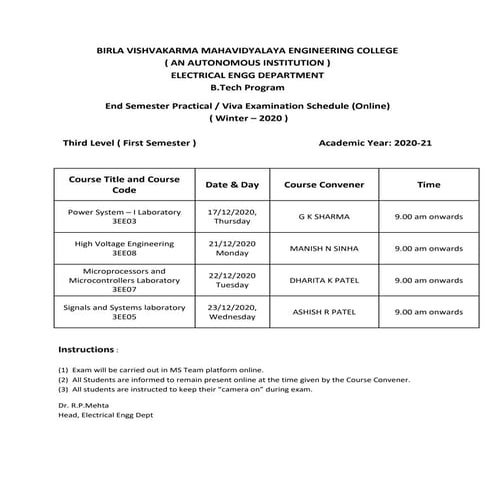 2_BTech EE 2nd semester viva exam schedule | PDF