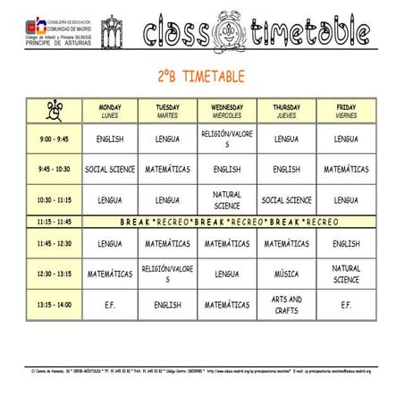 2ºb timetable | DOC