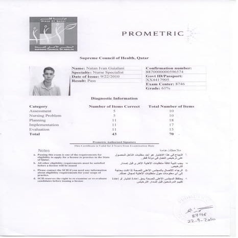 PROMETRIC EXAM CERTIFICATE | PDF