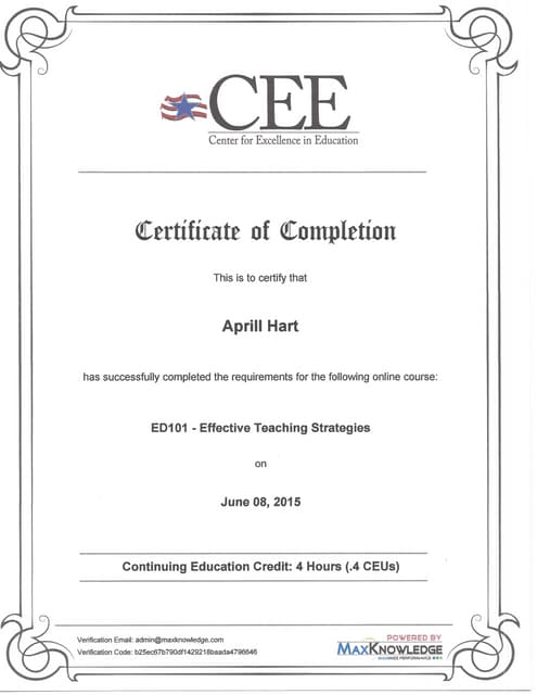 EL103 CERTIFICATE | PDF