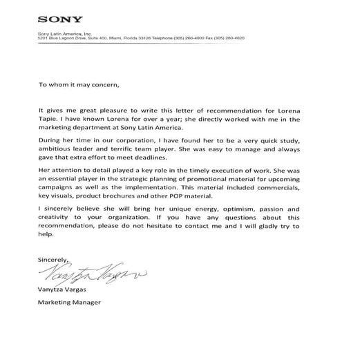 Recomendation Letter SONY (1) | PDF