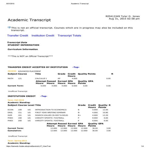 Academic Transcript | PDF