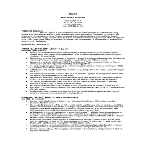 FitzgeraldResume | DOCX | Computer Networking | Computing