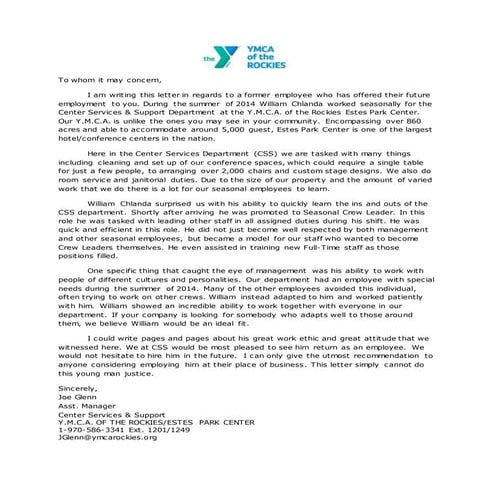 Josh Letter of Reference | DOC