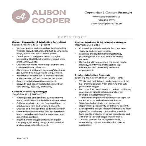 Alison Cooper Resume | PDF