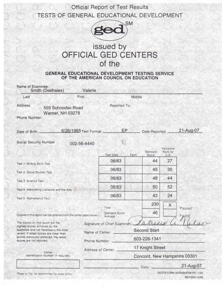 GED Transcript GED Transcript