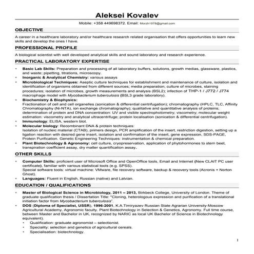 Microbiologist_Molecular biologist CV - LinkedIn | DOC | Biotech and ...