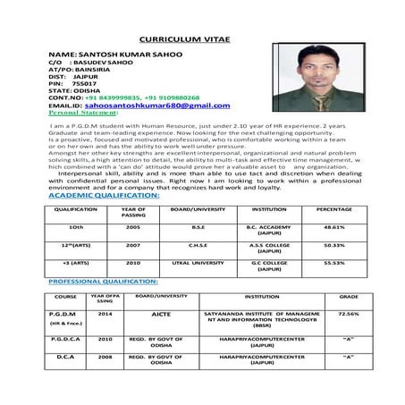 Santosh Kumar Sahoo Update C.V | DOCX