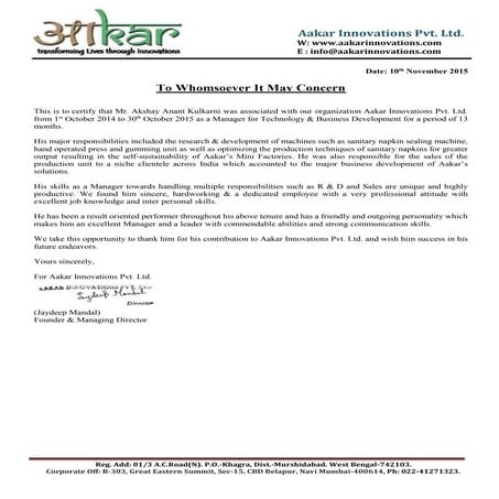 Work experience letter_Aakar | PDF