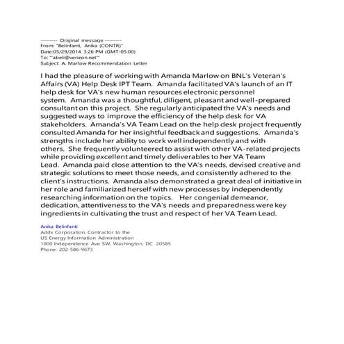 Amanda Marlow - Recommendation -BNL | PDF