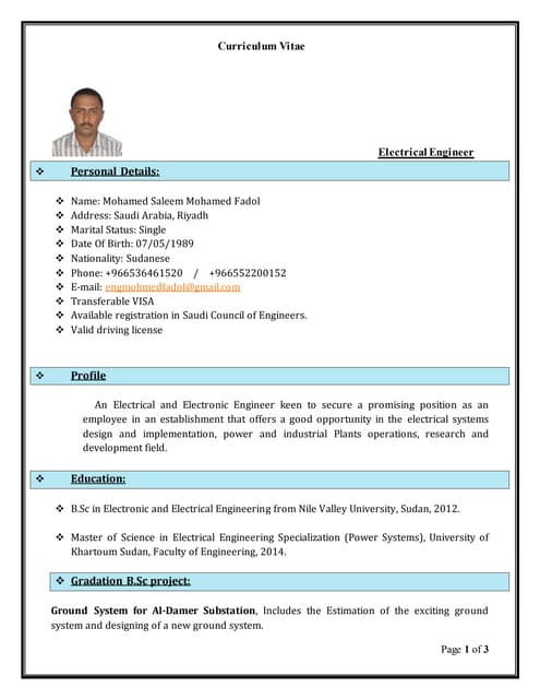 cv electrical engineer | PDF