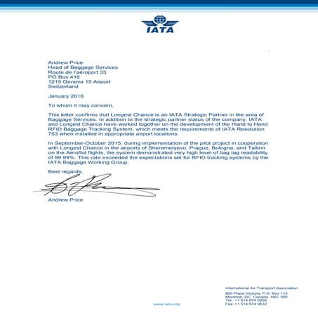Rrecommendation letter of IATA | PDF