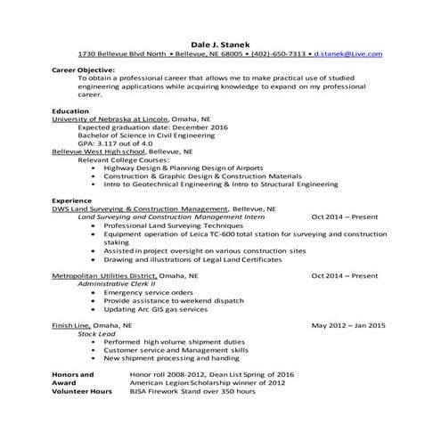 Dale Stanek Resume | DOCX