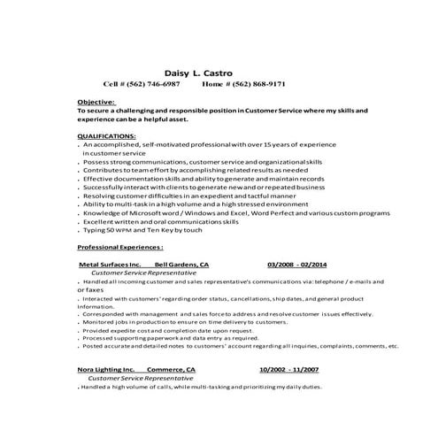 DAISY CASTRO'S RESUME 2014 | DOCX