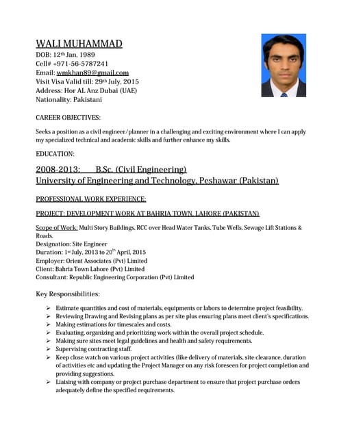 Hafiz Ahmed Waqas Resume | PDF | Civil Engineering Industry | Industries