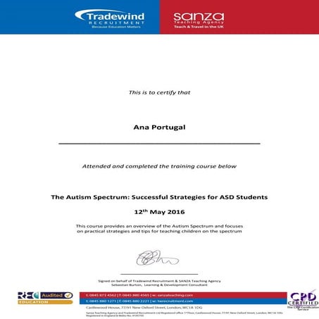 Certificate- Autism Spectrum | PDF