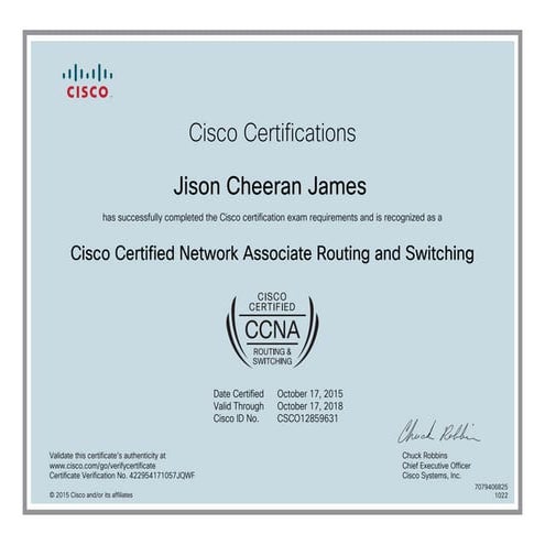 CCNA Certificate - Jison | PDF