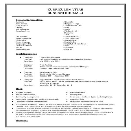 CV - Bongani Khumalo | PDF