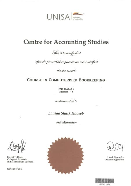 UNISA Certificate | PDF UNISA Certificate | PDF