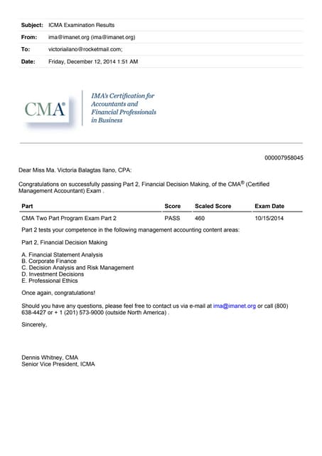 CMA Test Result(IMA) | PDF