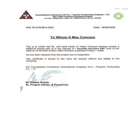 03_Experience Certificate From CCC | PDF