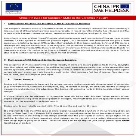 China IPR Guide for European SMEs in the Ceramics Industry | PDF
