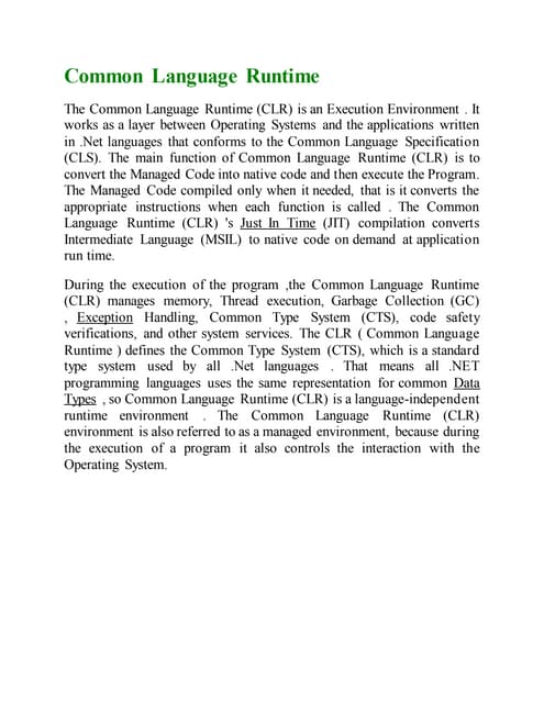 2 common language runtime | PDF 2 common language runtime | PDF