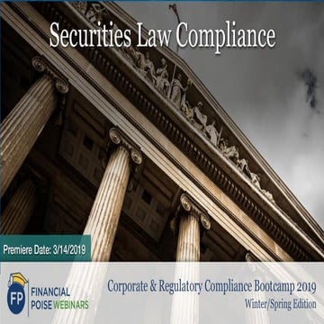 Securities Law Compliance (Series: Corporate & Regulatory Compliance ...