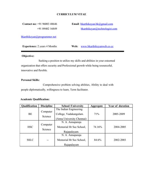 2+ Css Html Exp Resume Karthikeyan | DOC | Web Design and HTML | Internet 2+ Css Html Exp Resume Karthikeyan | DOC | Web Design and HTML | Internet